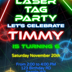 EDITABLE, Laser Tag Birthday Invitation, Laser Tag Party Invitation ...