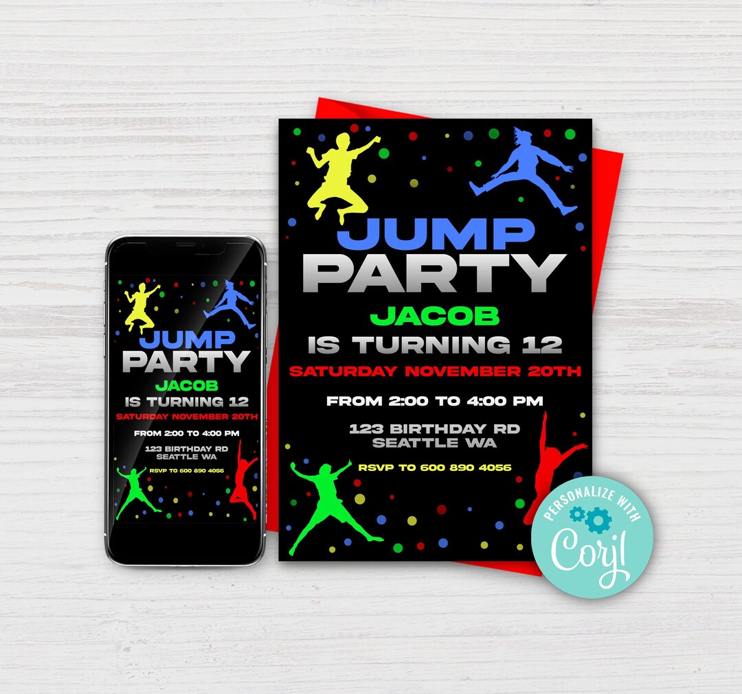 EDITABLE Jump Birthday Invitation Trampoline Party Invite - Etsy