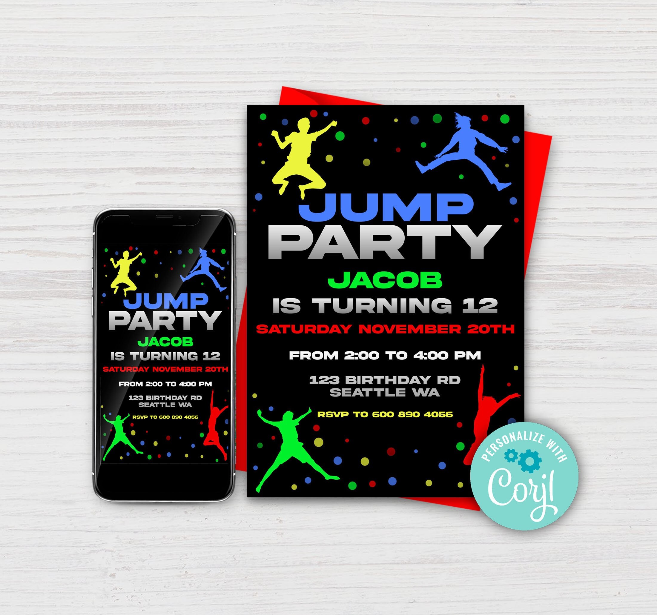 EDITABLE Jump Birthday Invitation Trampoline Party Invite - Etsy
