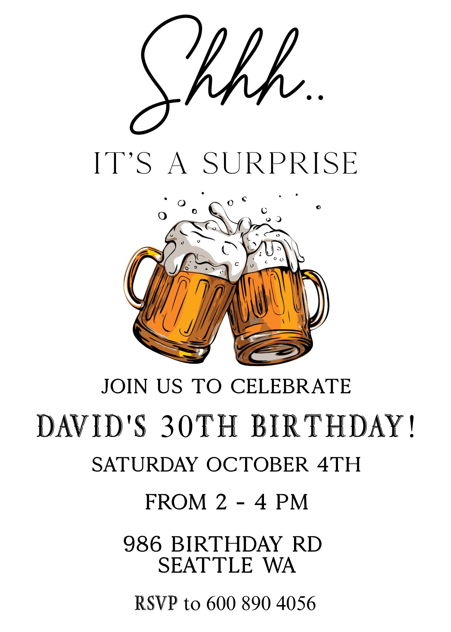 EDITABLE Beer Surprise Birthday Party Invitation White 30th - Etsy