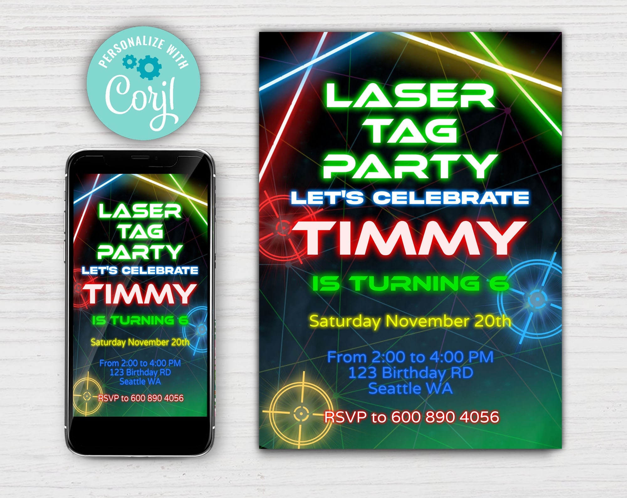 EDITABLE, Laser Tag Birthday Invitation, Laser Tag Party Invitation ...