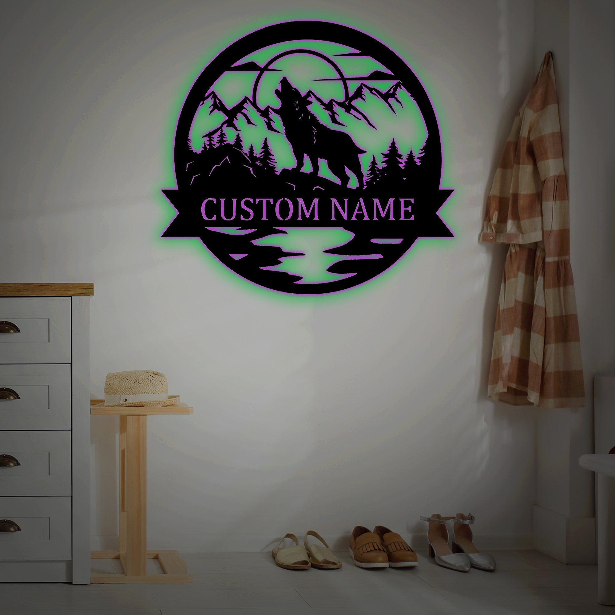 Custom Wolf Metal Wall Sign-personalized Wolf Metal Wall Art-wolf Metal ...