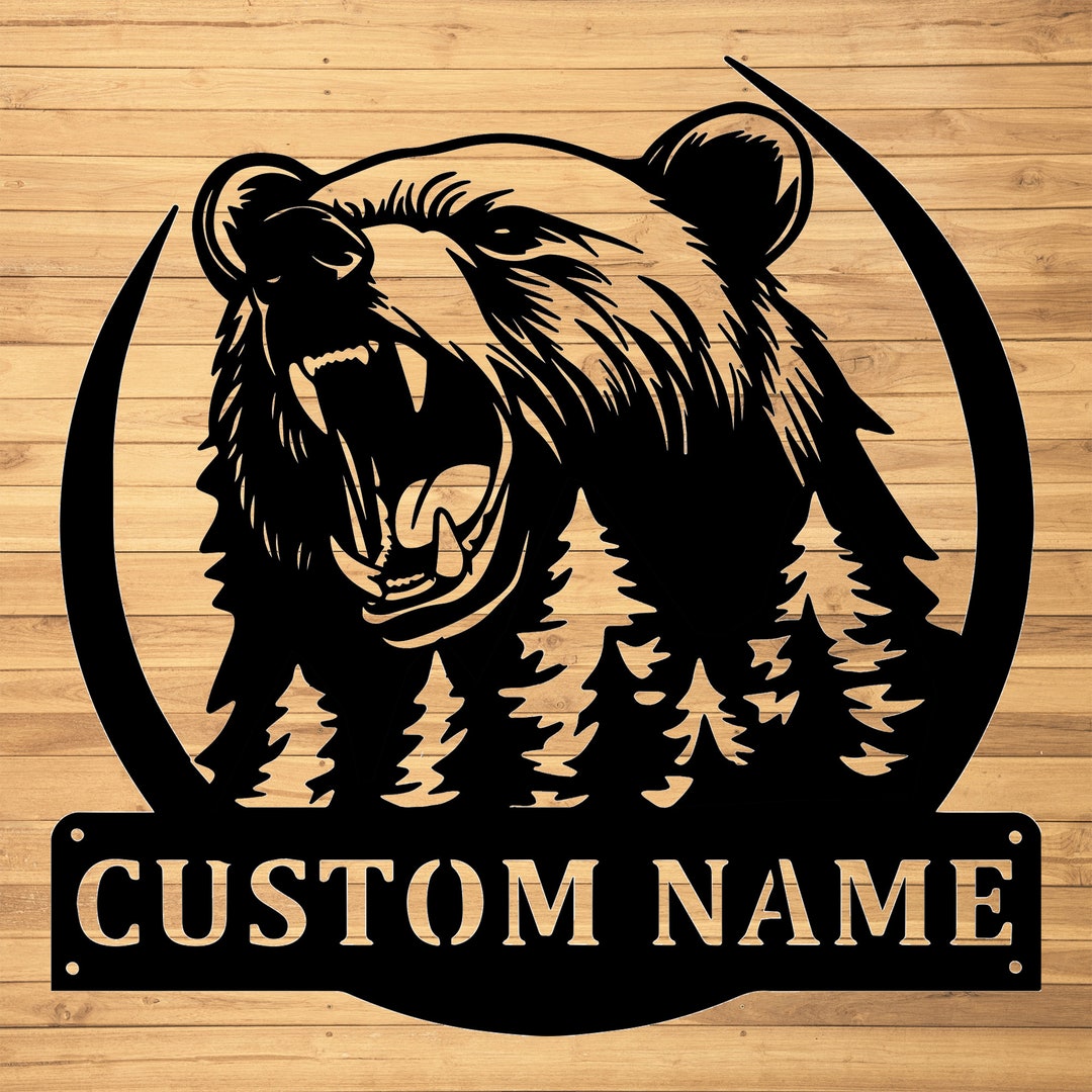 Custom Bear Metal Wall Sign-personalized Bear Metal Wall Art-bear Metal ...