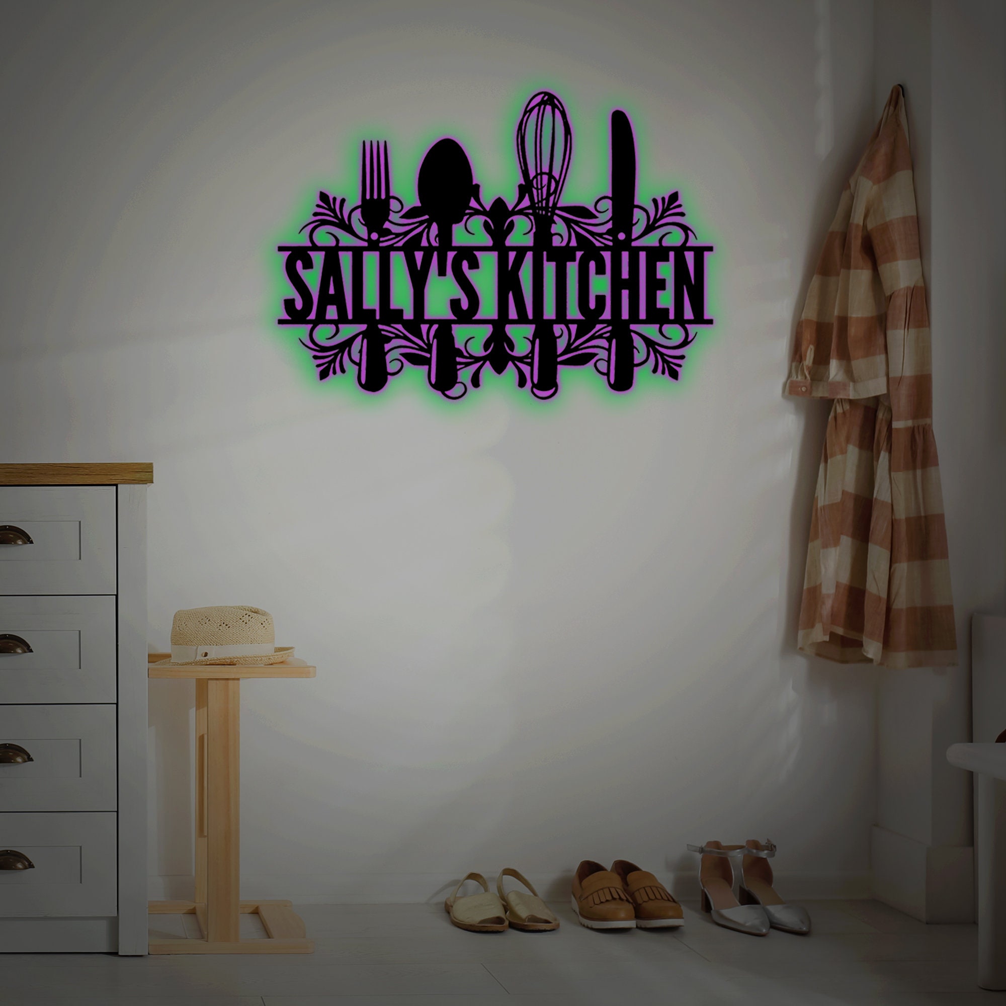 Custom Kitchen Metal Wall Led Sign-personalized Kitchen Metal - Etsy