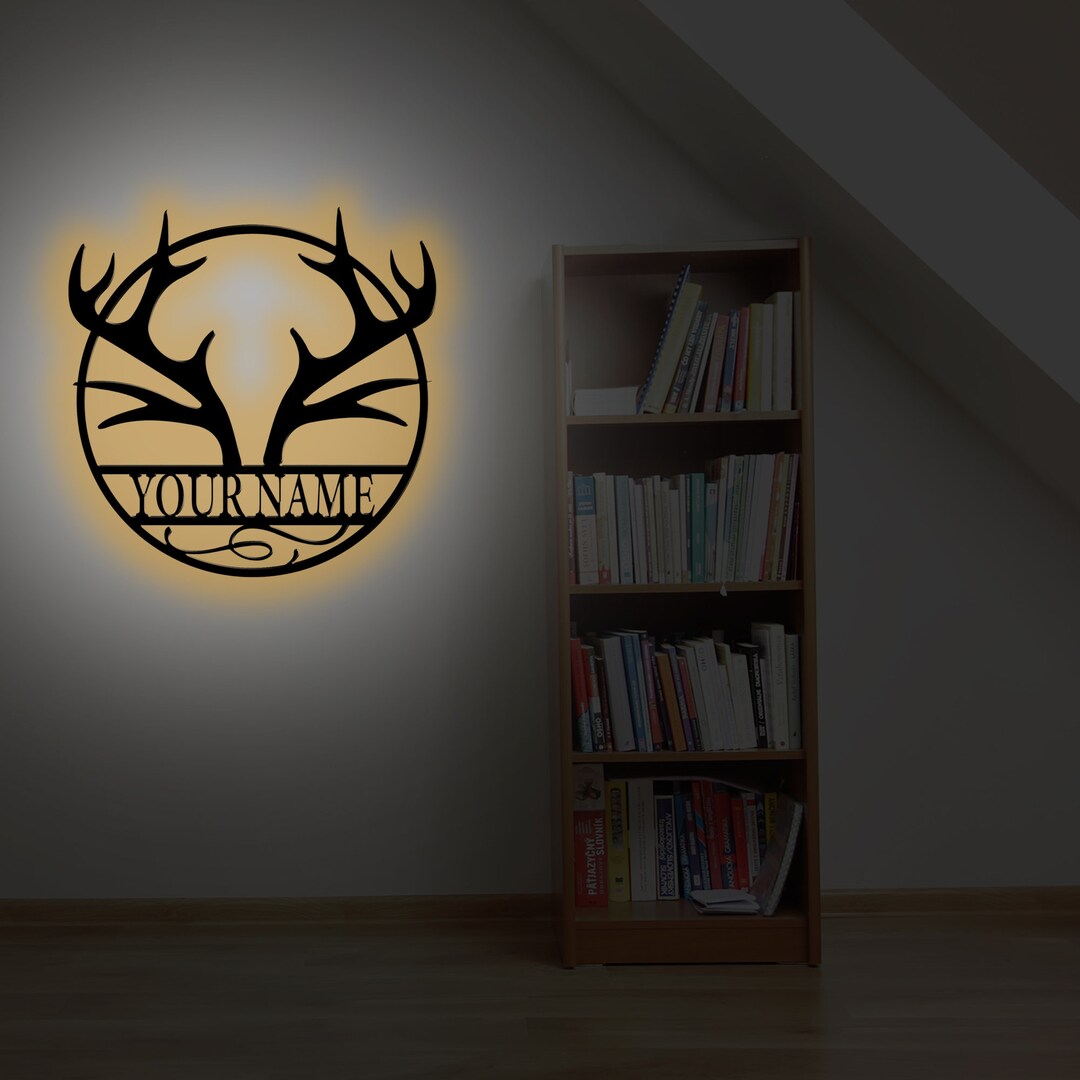 Custom Deer Antler Metal Wall Led Signs-elk Family Last Name Monogram ...