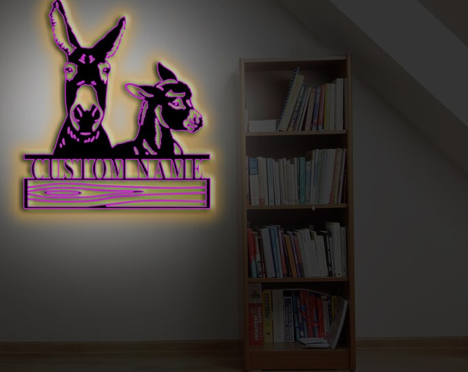 Metal DONKEY Sign With Barn and Donkeys Customized With Your Name ...