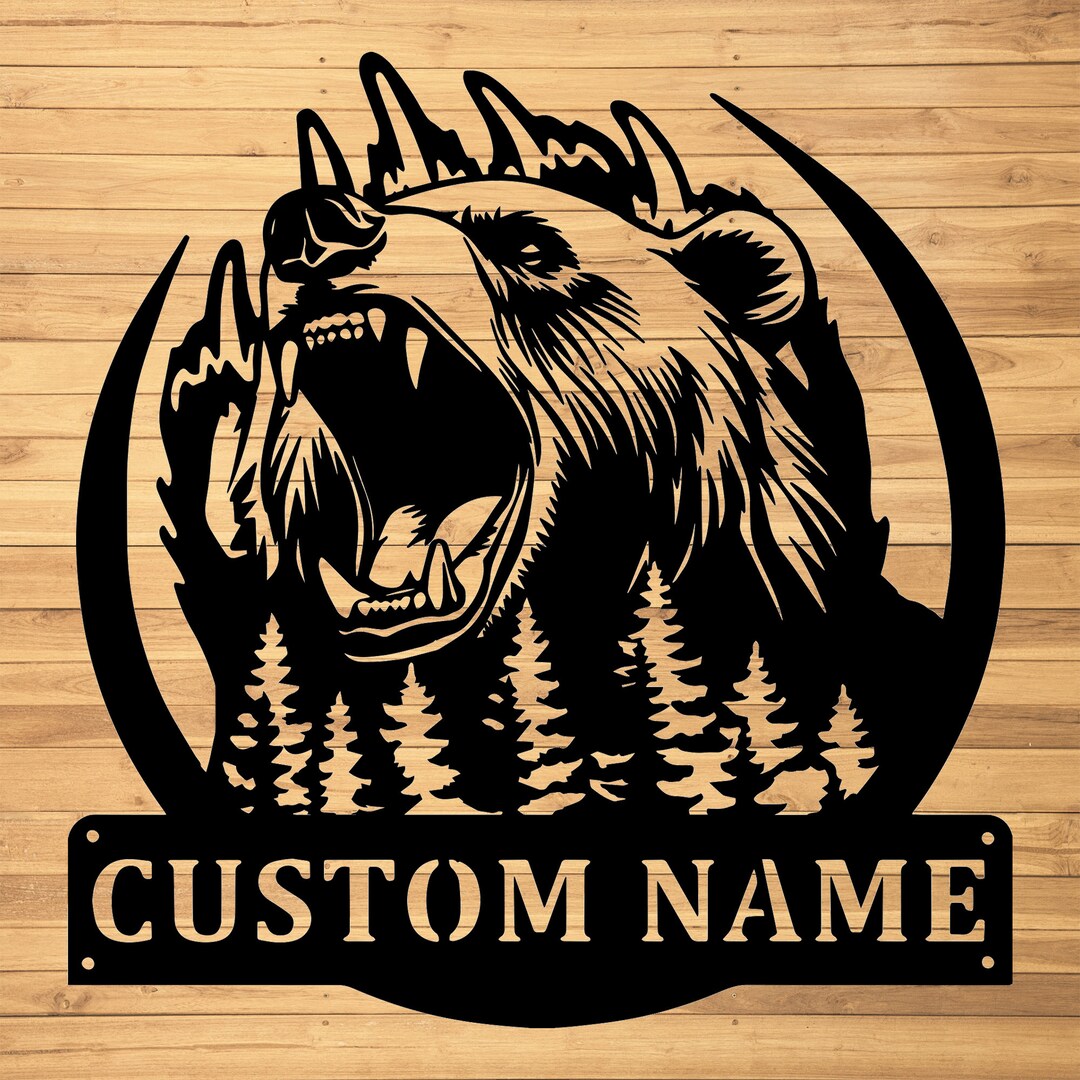 Custom Bear Metal Wall Sign-personalized Bear Metal Wall Art-bear Metal ...