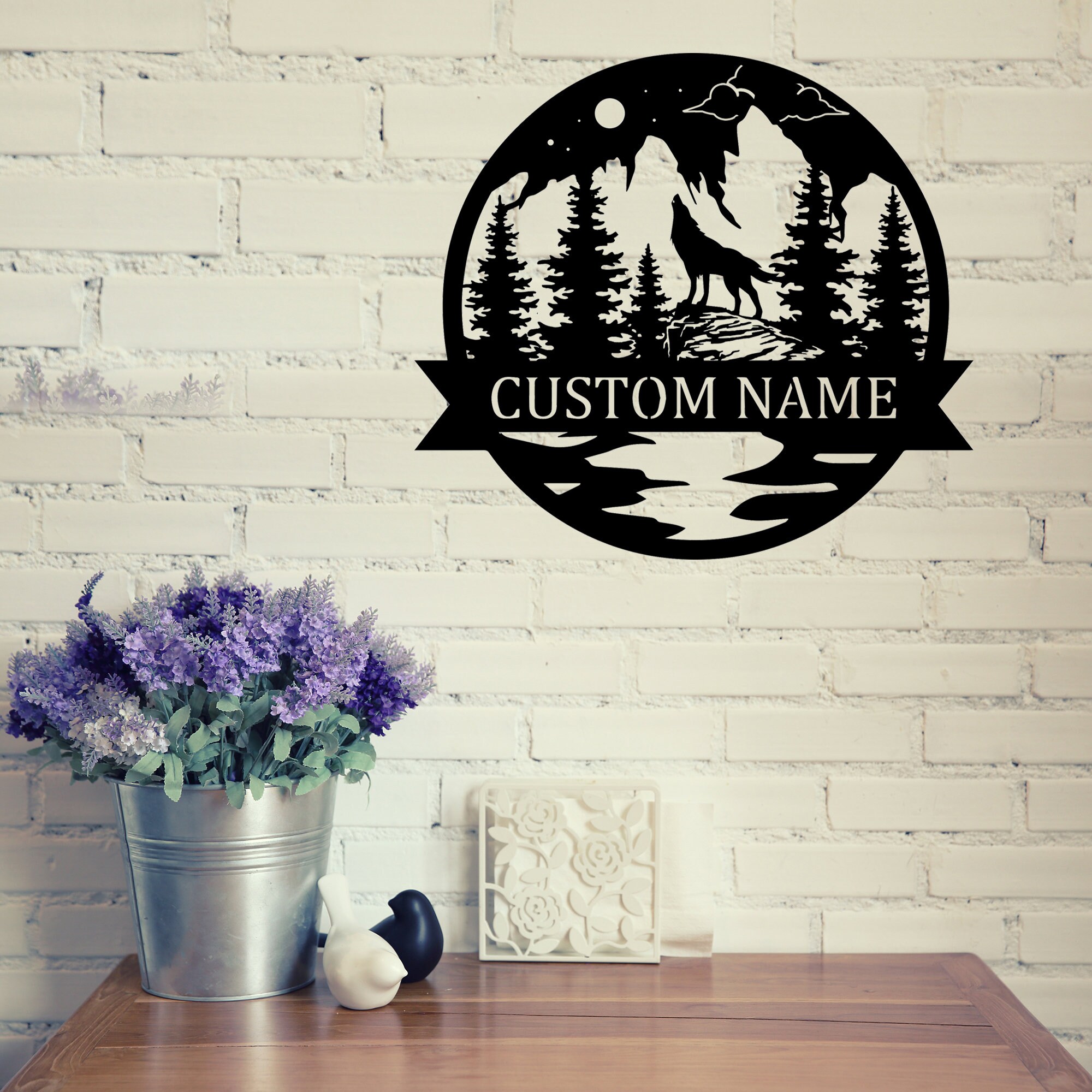 Custom Wolf Metal Wall Sign-personalized Wolf Metal Wall Art-wolf Metal ...