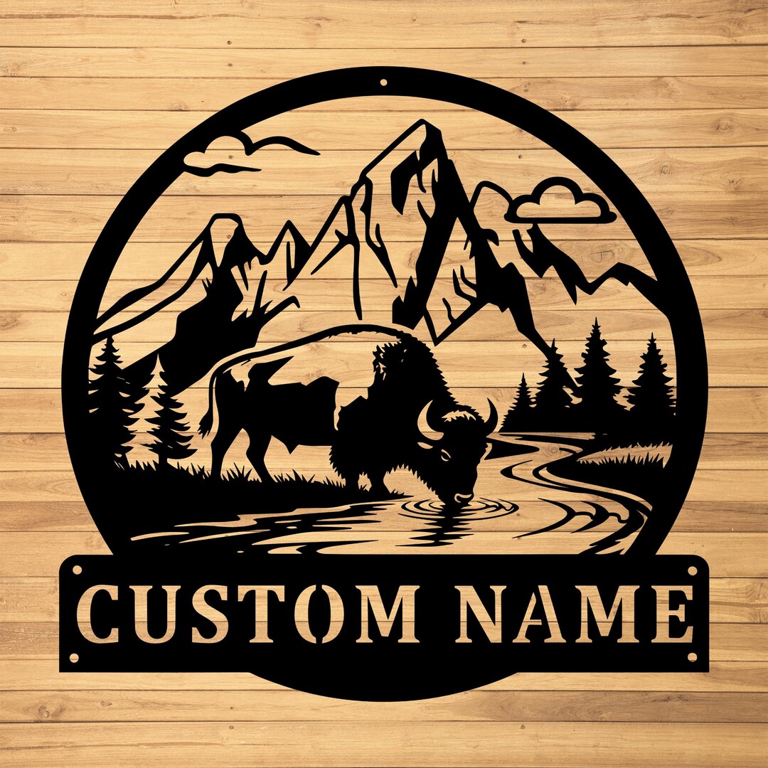 Custom Bison Metal Wall Sign, Personalized Bison Metal Wall Art ...
