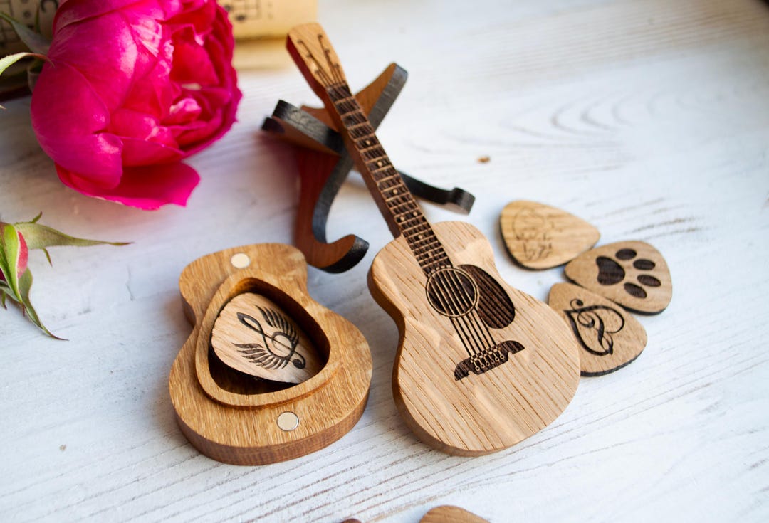 Personalized Acoustic Guitar Pick Box - Engraved Wooden Guitarist Gift ...