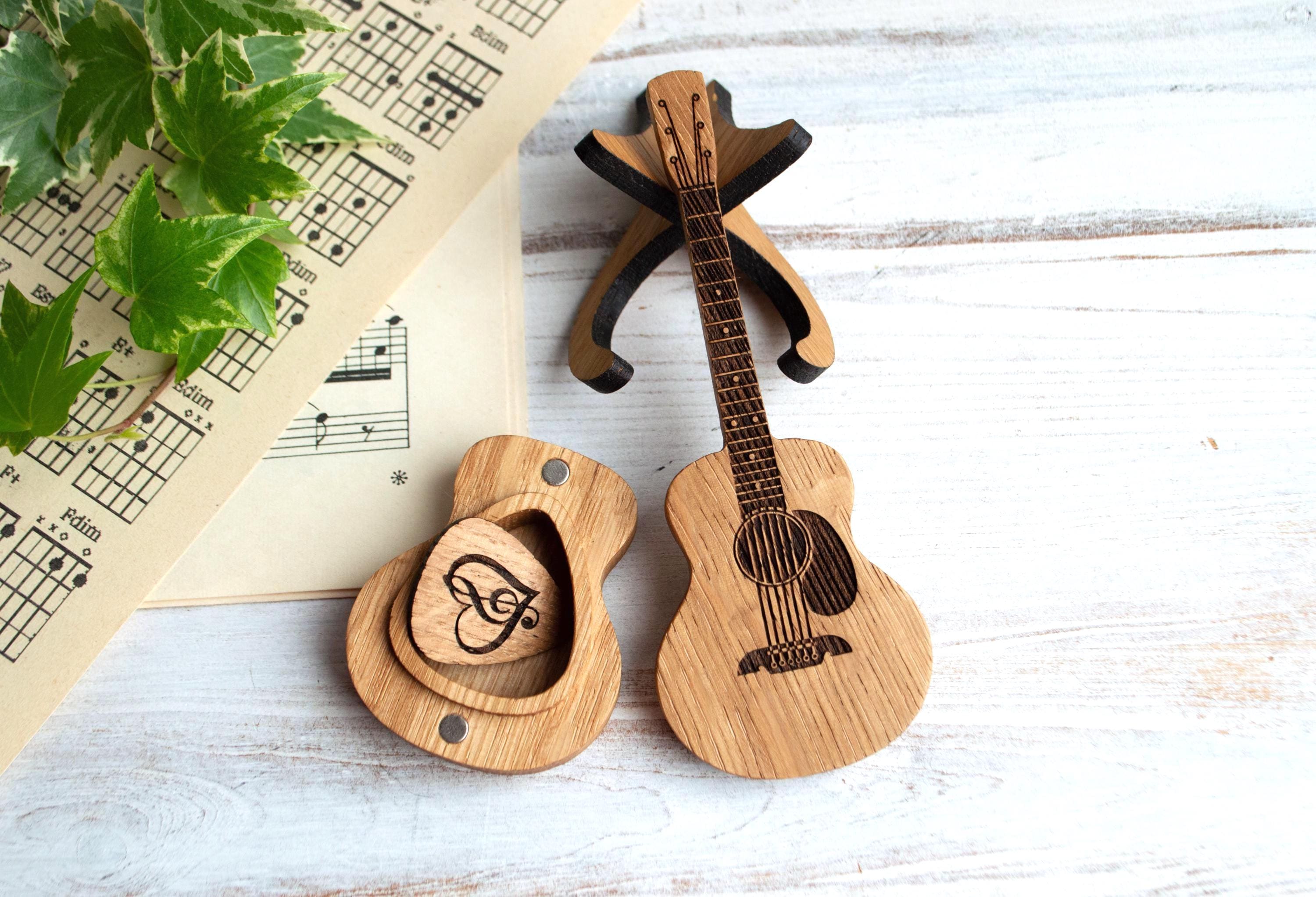 Personalized Acoustic Guitar Pick Box - Engraved Wooden Guitarist Gift ...