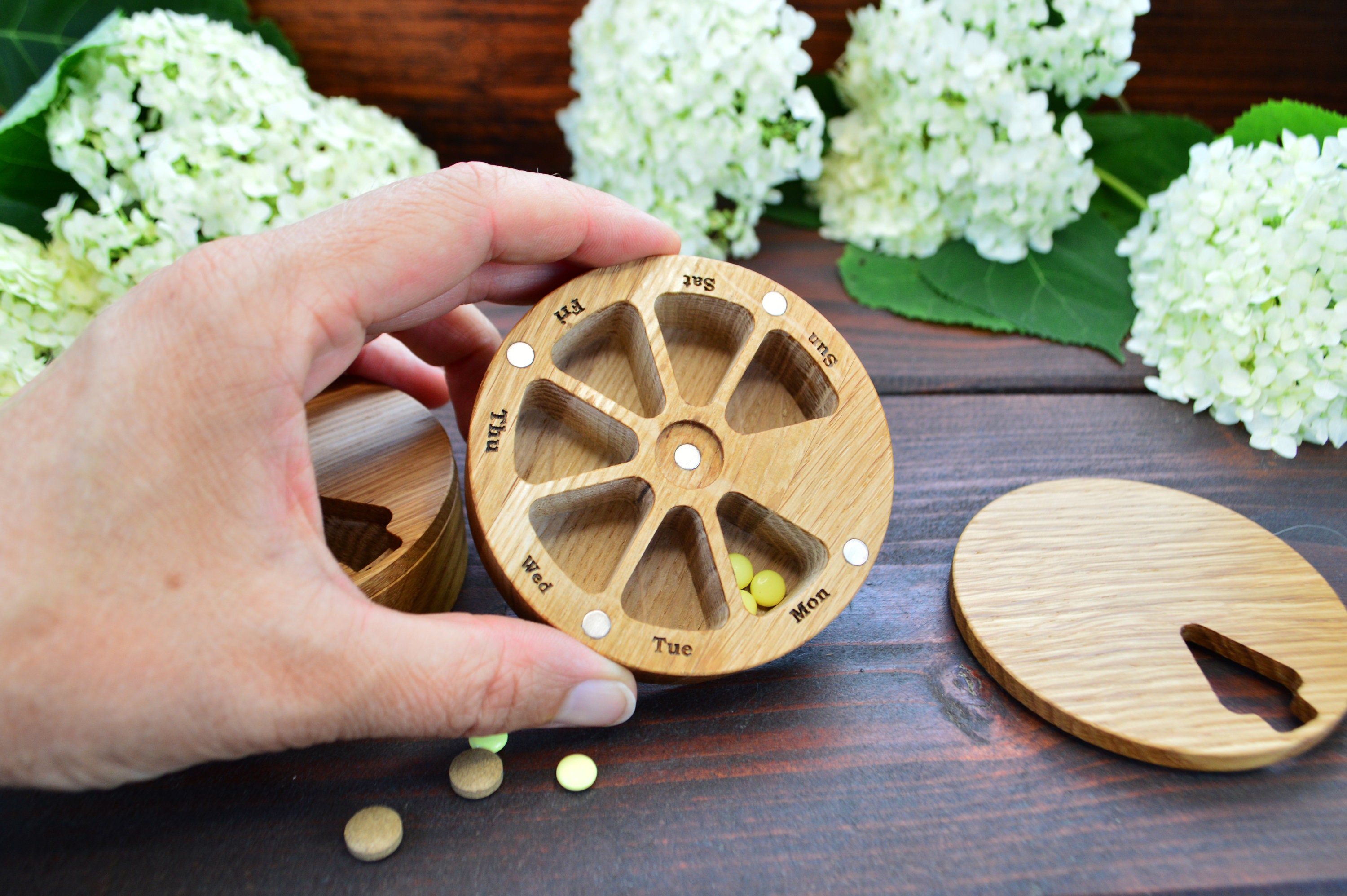 7 Grid Wooden Pill Box Wooden One Week Pill Box Organize - Etsy