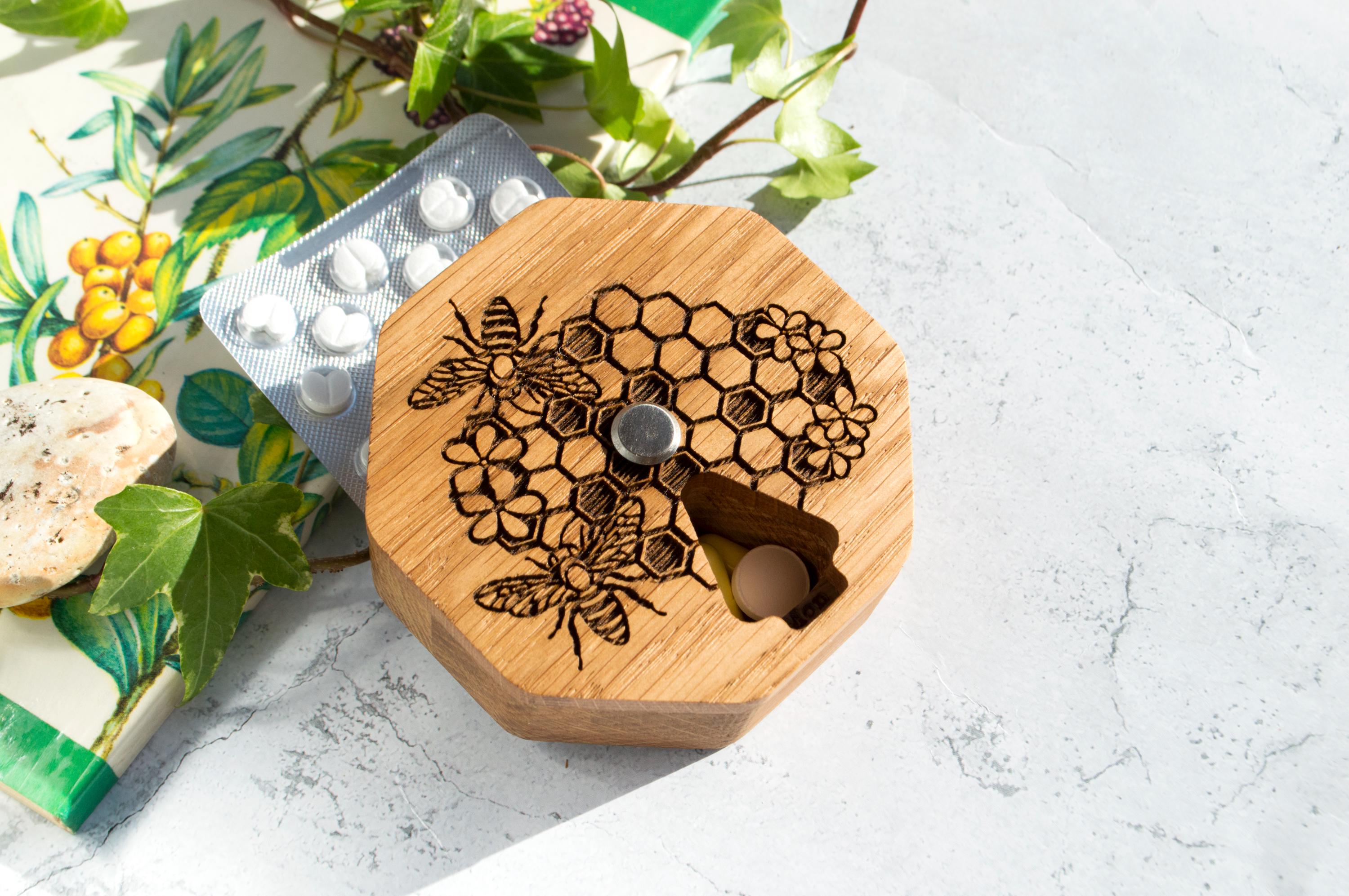 Personalized Pill Box: Weekly Pill Organizer, Engraved Bees Gift for ...