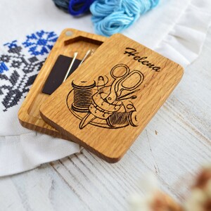 Needle Case Wooden Personalized Sewing Supplies Holder, Magnet Box for ...