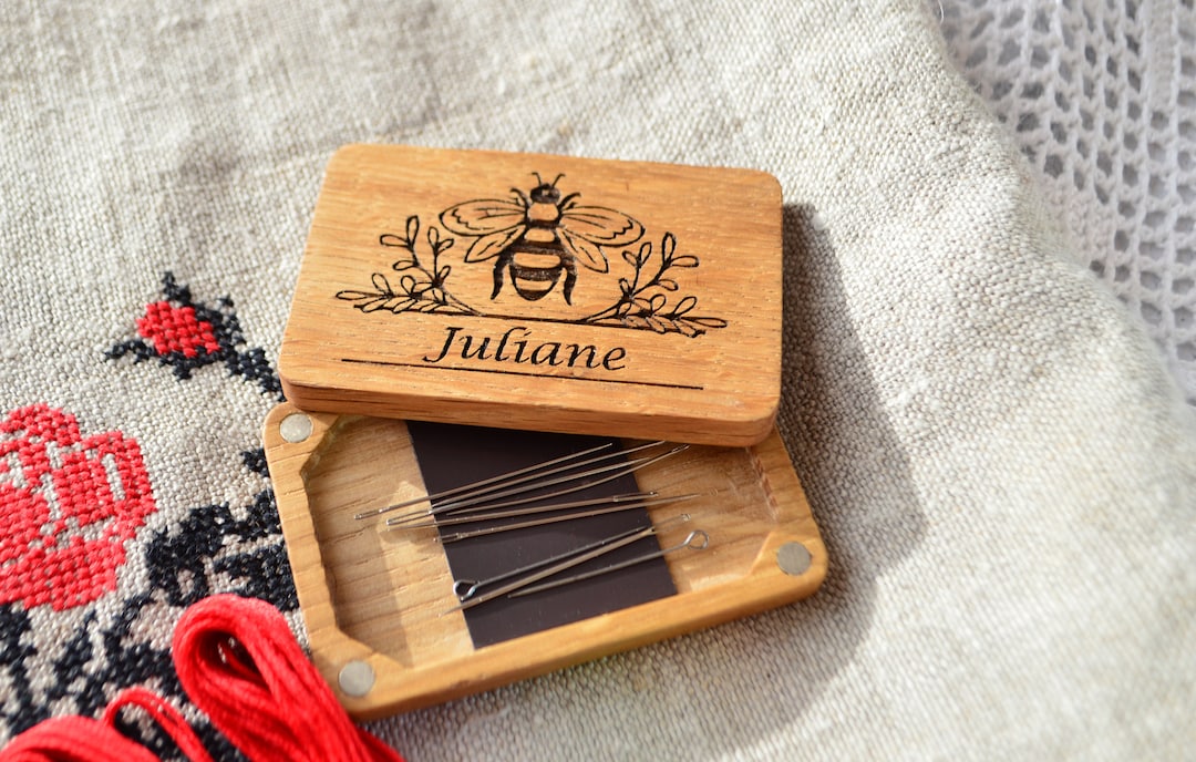 Needle Box Wooden Personalized Sewing Supplies Holder, Magnet Case for ...