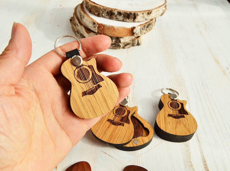 Wooden Keychain Guitar With Pick Personalized Guitar Pick - Etsy