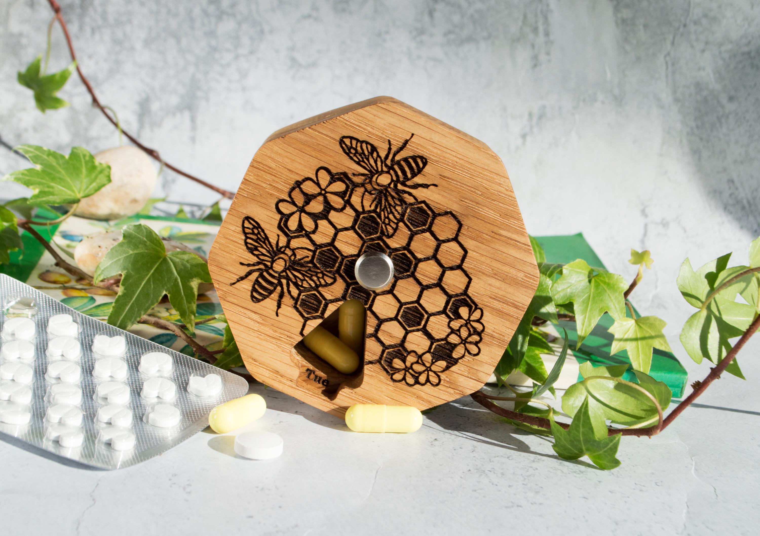 Personalized Pill Box: Weekly Pill Organizer, Engraved Bees Gift for ...