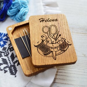 Needle Case Wooden Personalized Sewing Supplies Holder, Magnet Box for ...