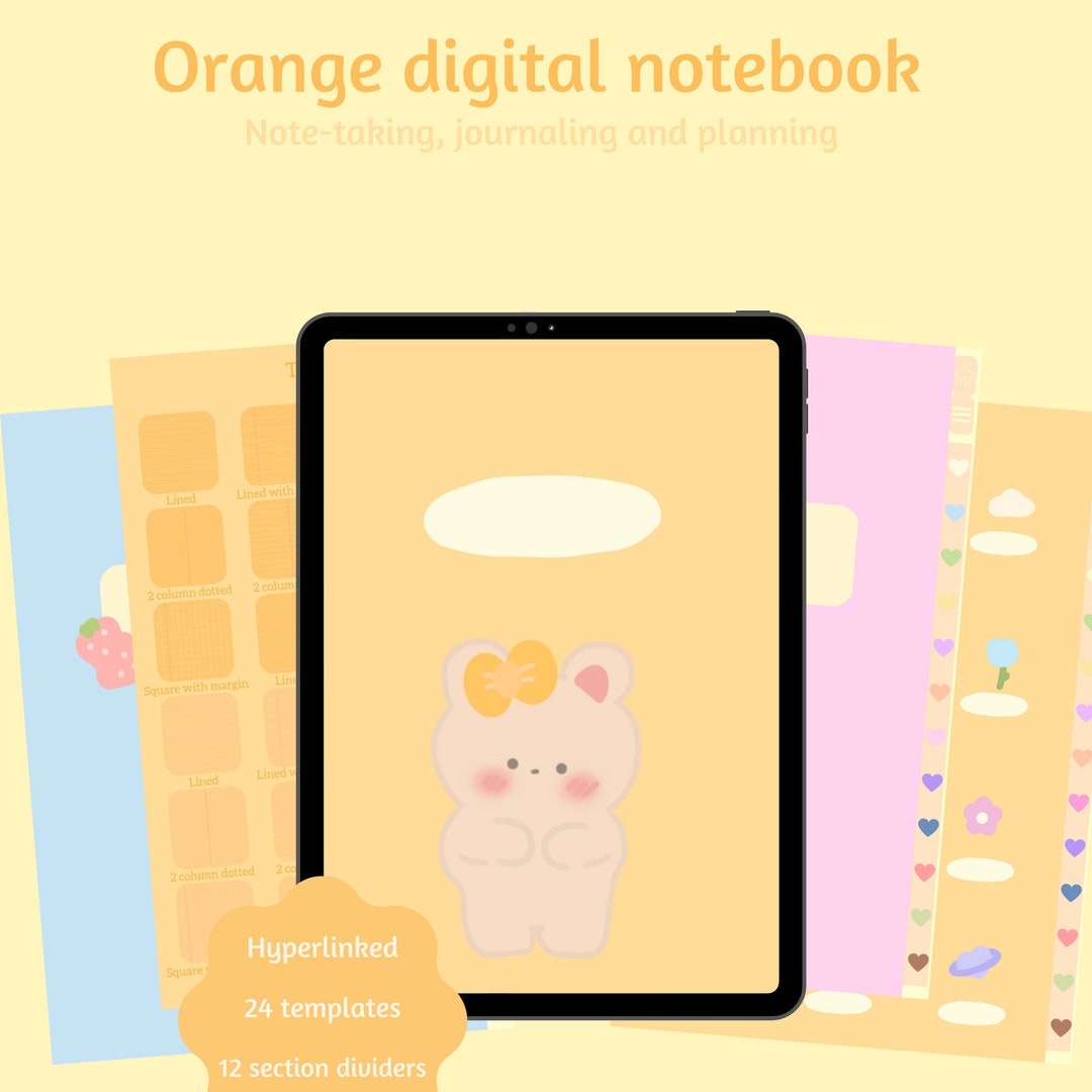 Orange Digital Notebook Cute Note-taking Templates Hyperlinked ...