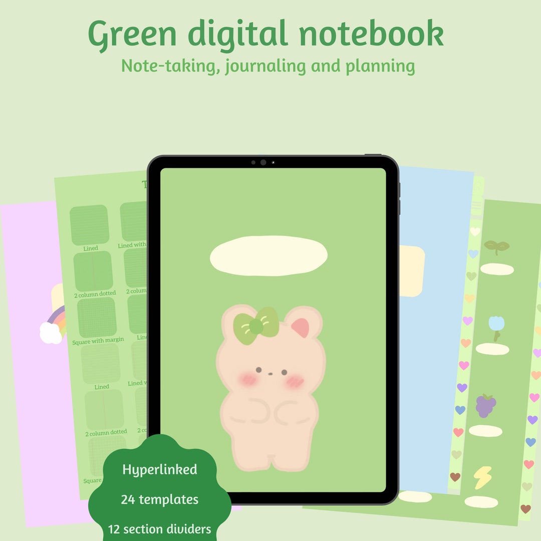 Green Digital Notebook Cute Note-taking Templates Hyperlinked Goodnotes ...