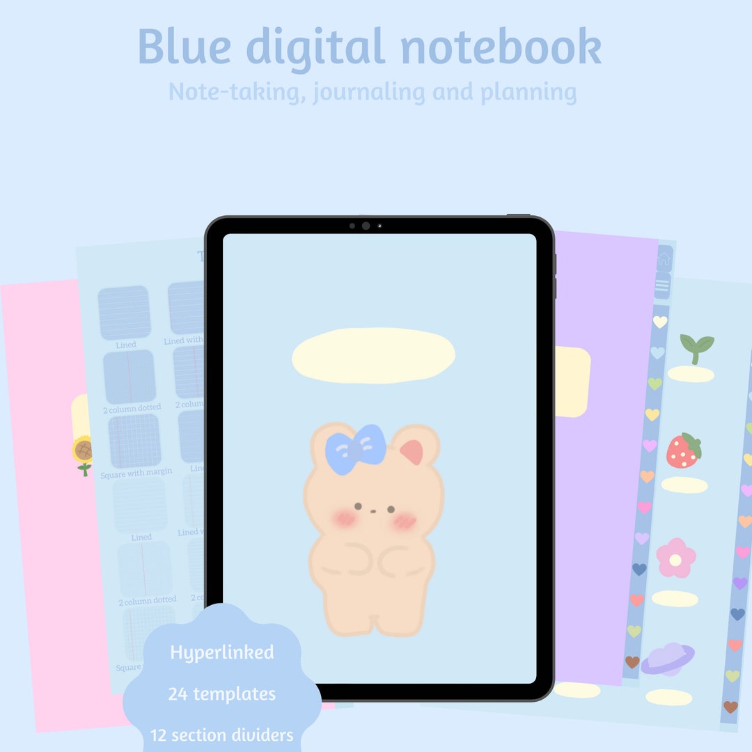 Blue Digital Notebook Cute Note-taking Templates Hyperlinked Goodnotes ...
