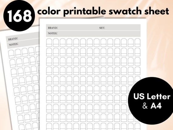 Printable Color Swatch Chart 168 Colors Blank Color Swatch Etsy