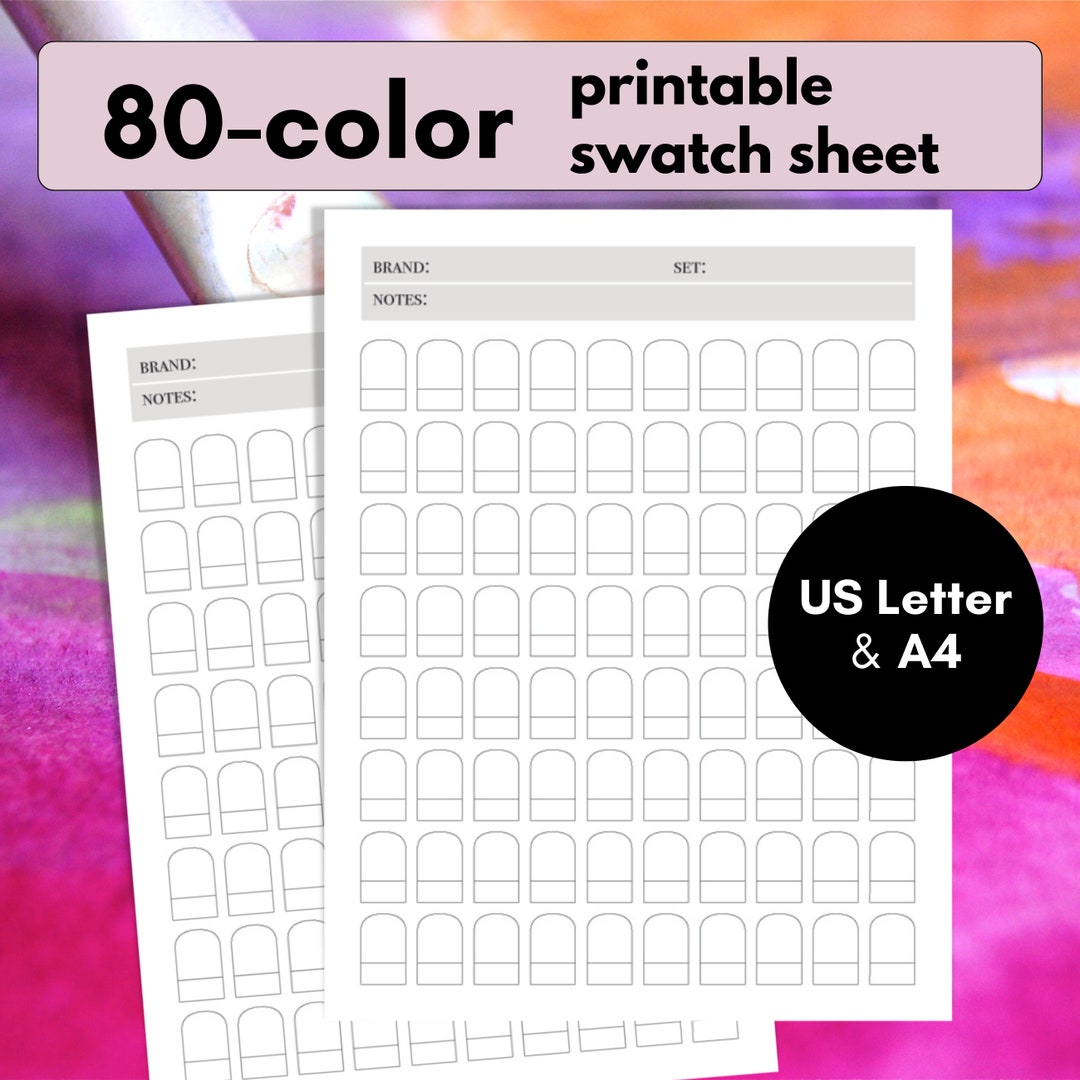 Printable Color Swatch Chart // 80 Colors, Blank Color Swatch Sheet ...