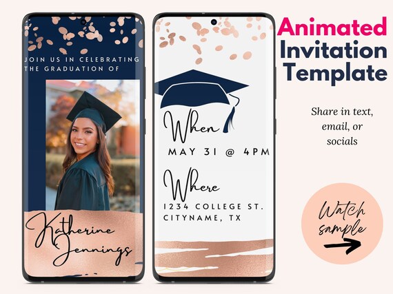 Rose Gold Graduation Invitation Template // Grad Party Digital - Etsy