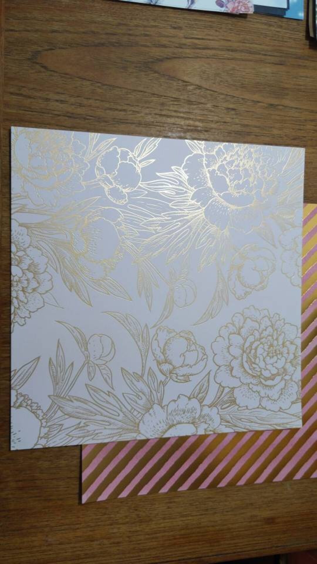 12 X 12 Pink Gold Flower & Complementary Pink / Gold Diagonal Stripe ...