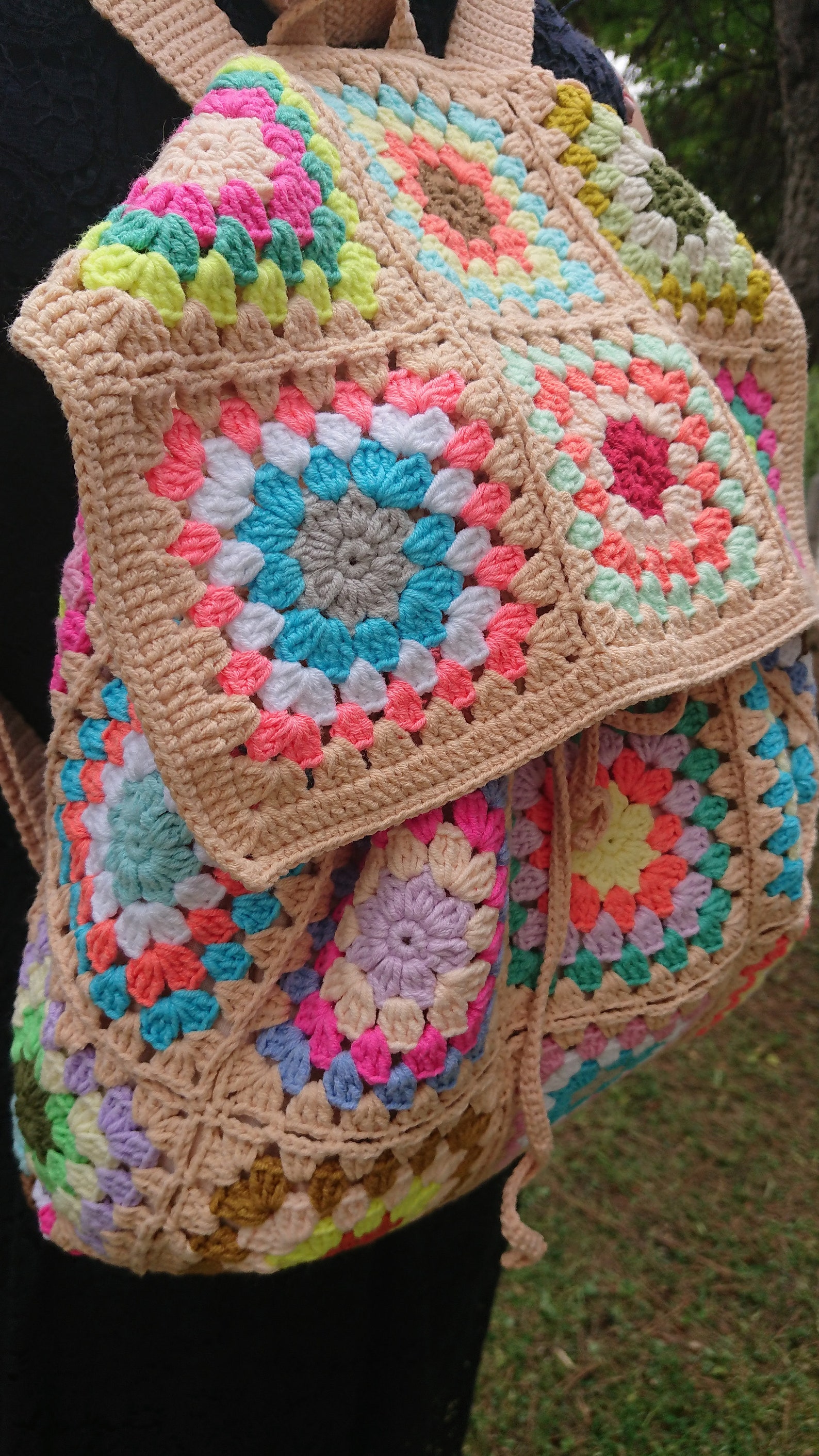Granny Square Backpack, Granny Square Boho Backpack, Retro Bag, Hippie ...