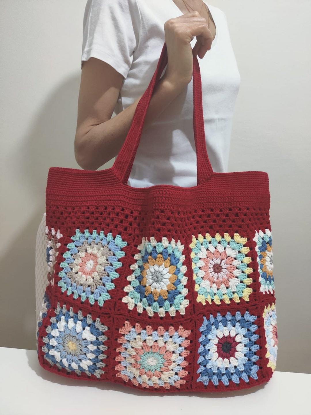 Granny Square Boho Bag, Crochet Tote Bag, Retro Bag, Hippie Tote Bag ...