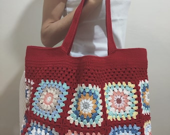 Granny Square Boho Bag, Crochet Tote Bag, Retro Bag, Hippie Tote Bag ...