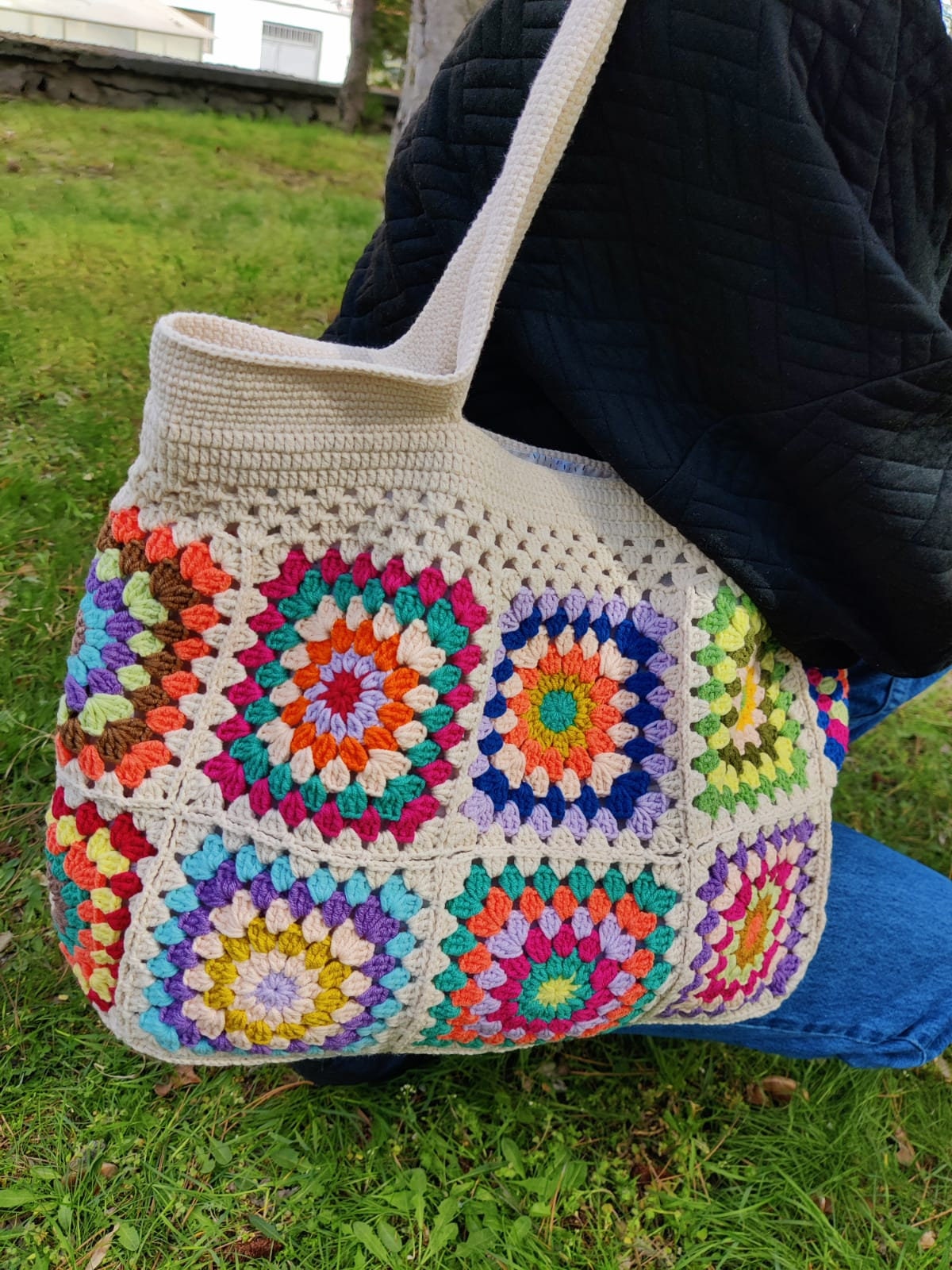 Granny Square Boho Bag, Crochet Tote Bag, Retro Bag, Hippie Tote Bag ...