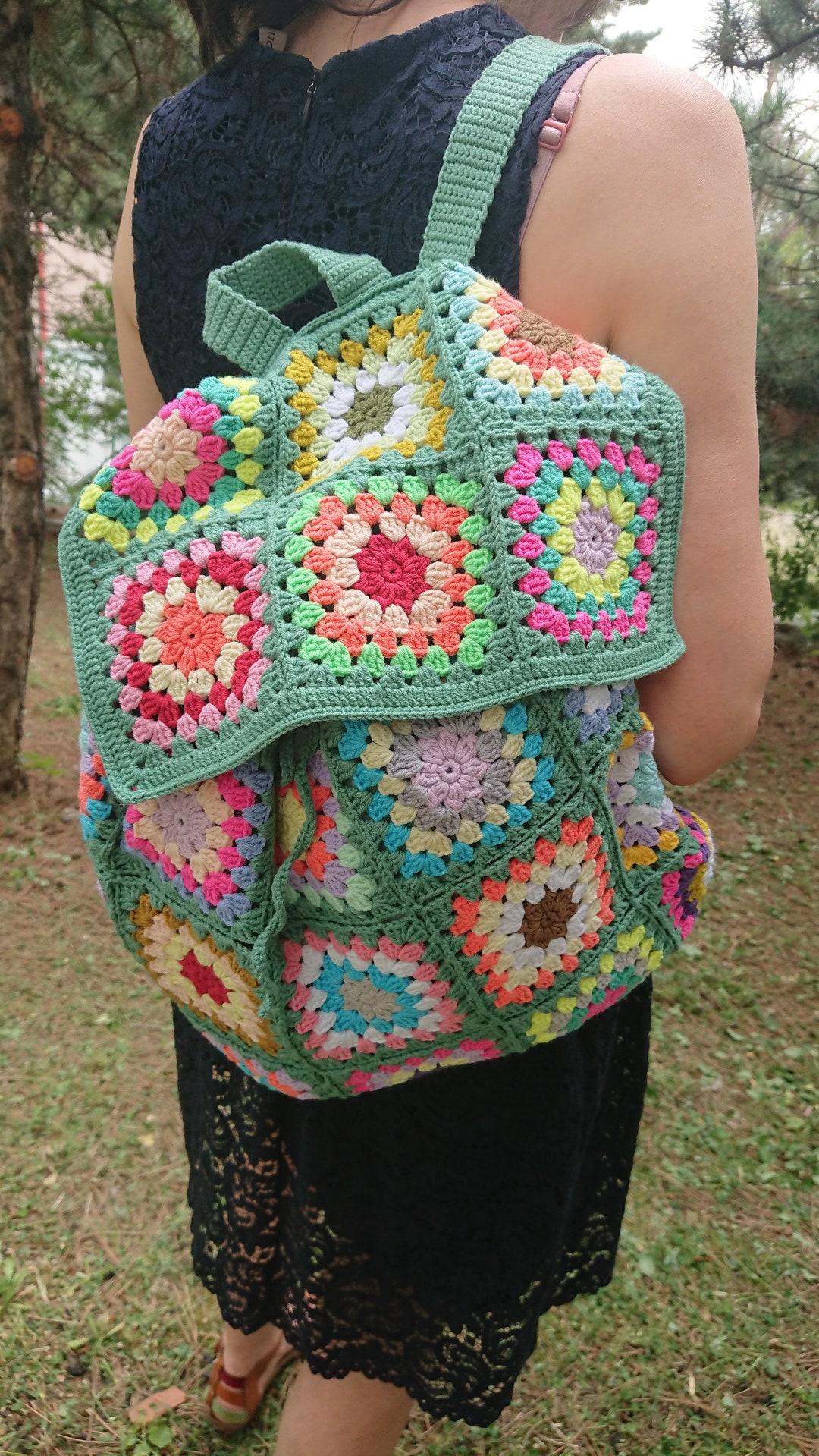 Granny Square Backpack, Granny Square Boho Backpack, Retro Bag, Hippie ...