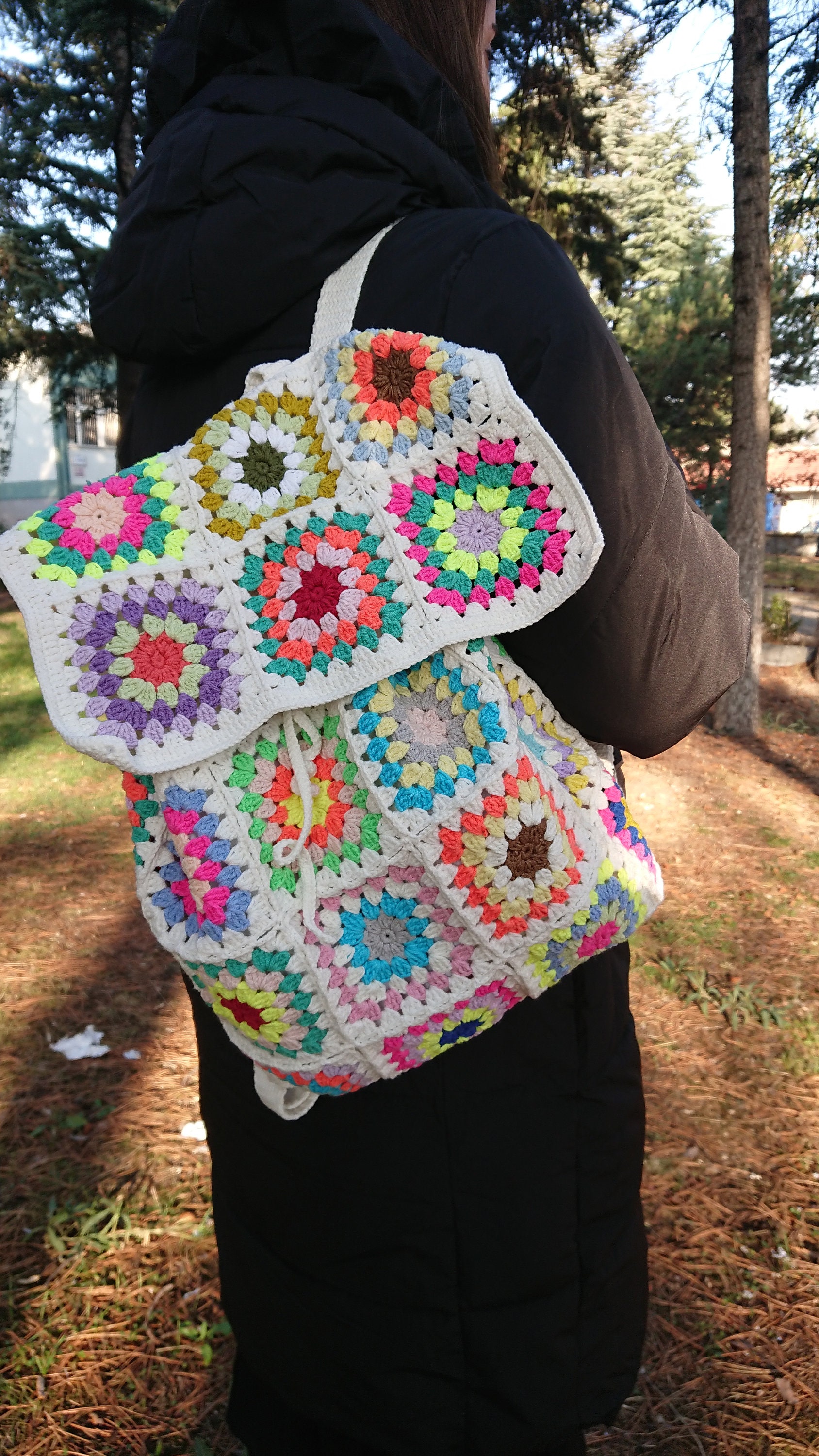 Granny Square Backpack, Granny Square Boho Backpack, Retro Bag, Hippie ...