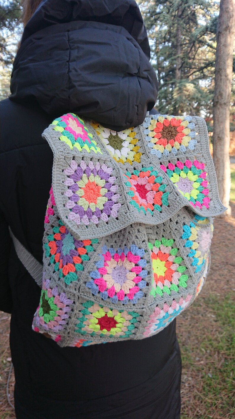 Granny Square Backpack, Crochet Tote Backpack, Retro Bag, Hippie ...