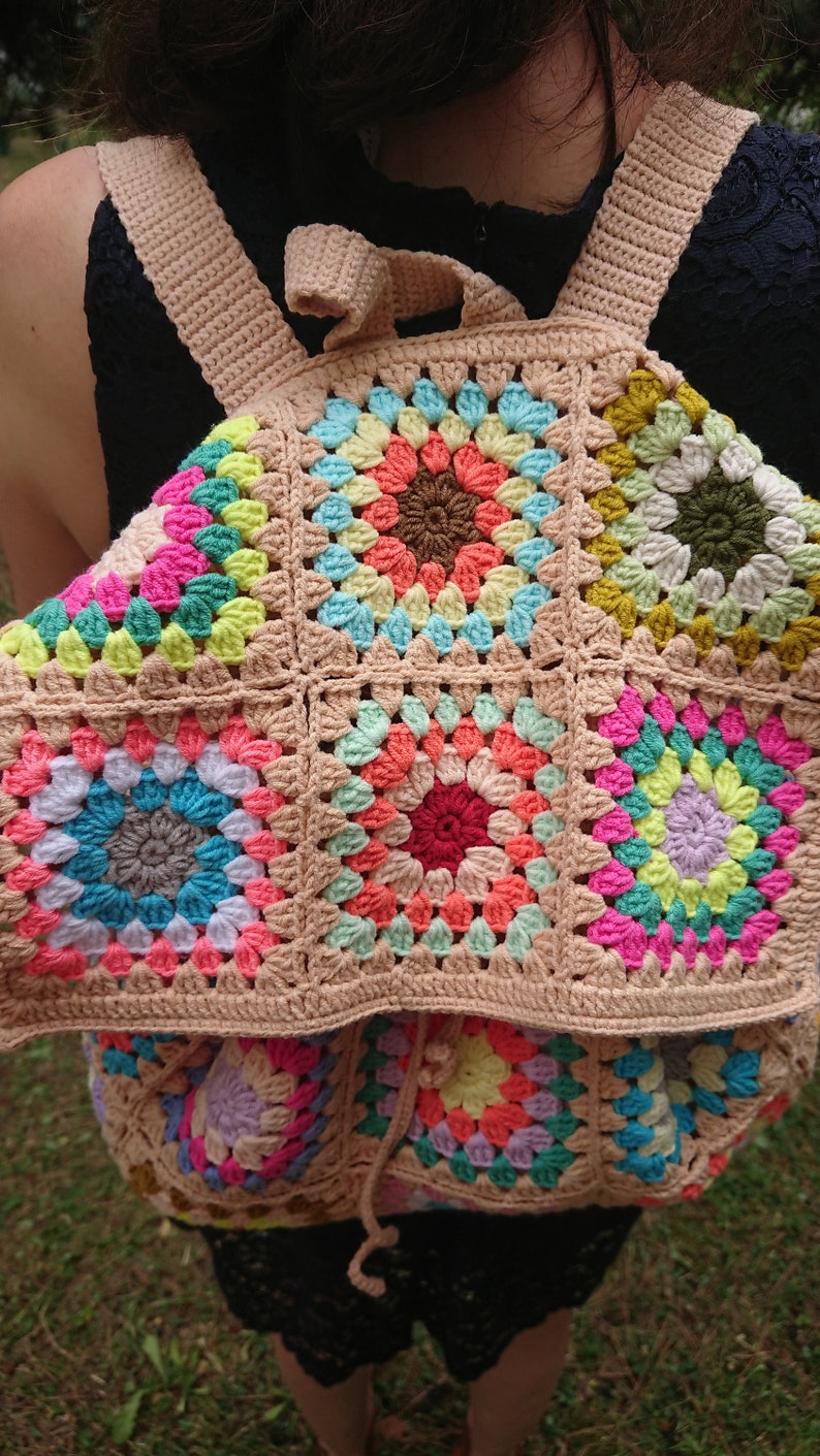 Granny Square Crochet Backpack: Boho Hippie Tote Bag - Etsy