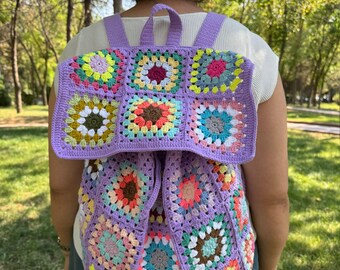 Granny Square Backpack, Granny Square Boho Backpack, Retro Bag, Hippie ...