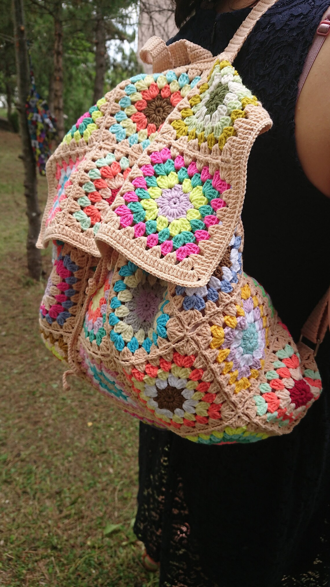 Granny Square Crochet Backpack: Boho Hippie Tote Bag - Etsy
