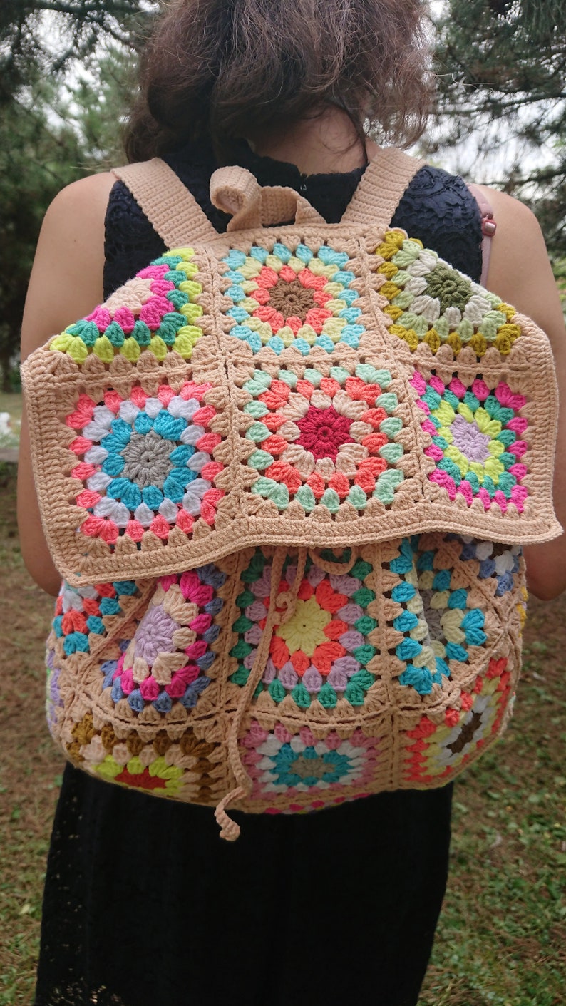 Granny Square Backpack, Granny Square Boho Backpack, Retro Bag, Hippie Tote Bag, Summer Backpack ...