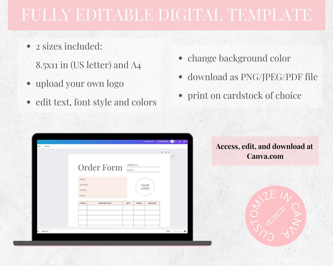 Editable Order Form Template Printable Order Form Small Business