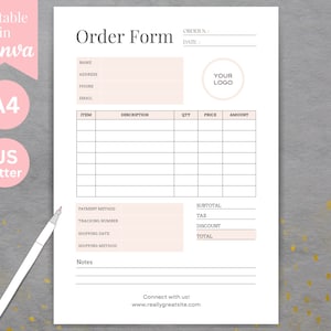 Editable Order Form Template, Printable Order Form, Small Business ...