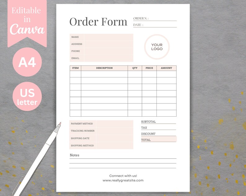 Editable Order Form Template, Printable Order Form, Small Business ...