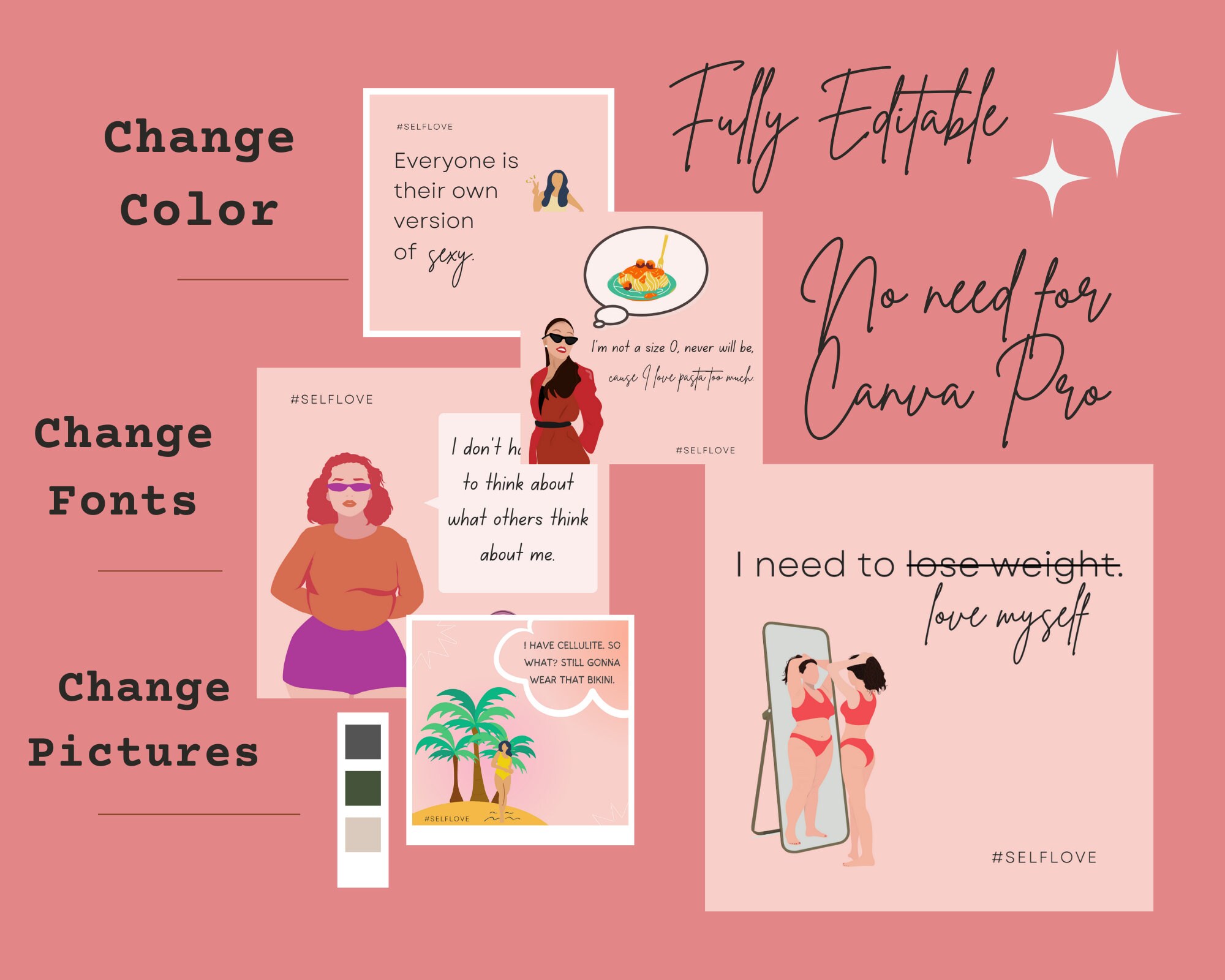 Self Love Instagram Post Templates, Body Positivity Quotes, Self Care ...