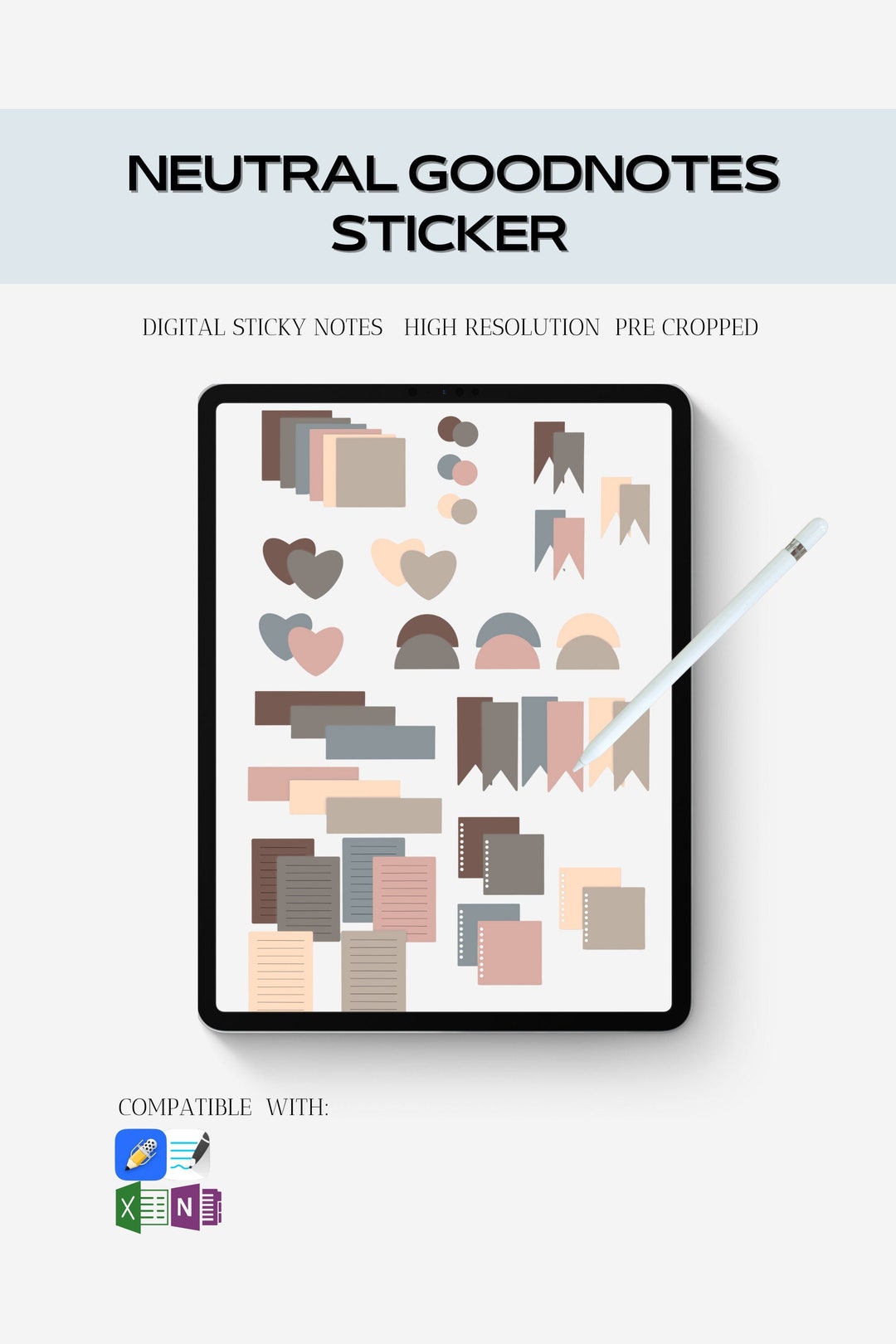 50 Neutral Goodnotes Stickers, Digital Stickers, Minimalistic, Pre ...
