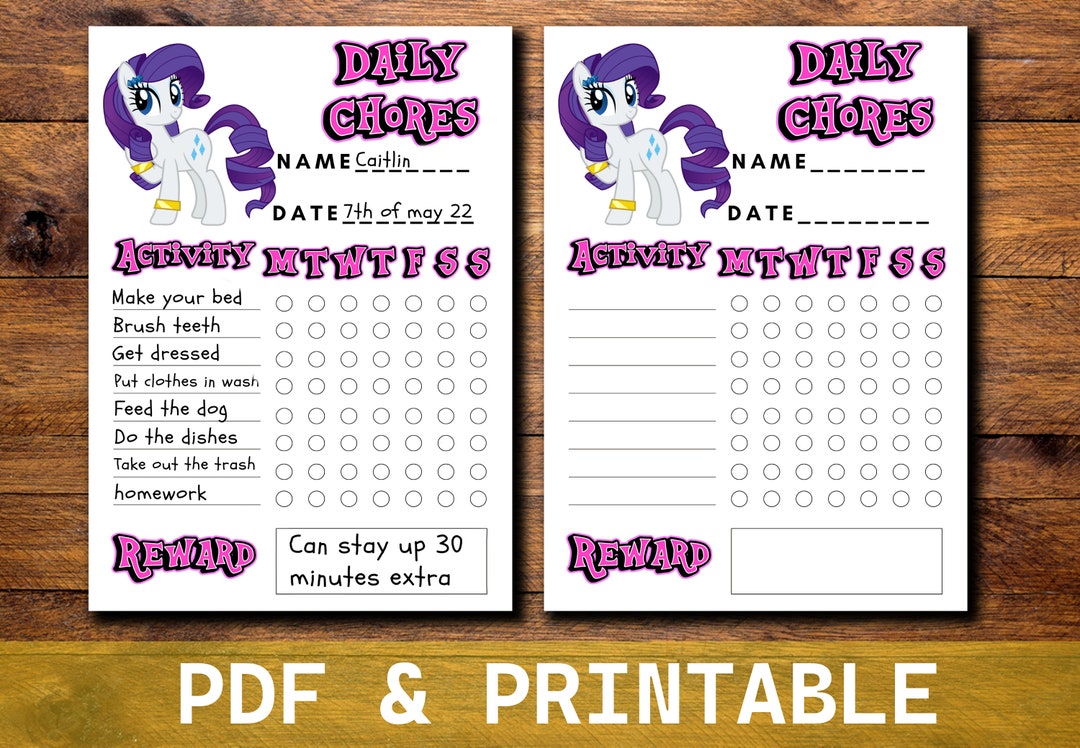 My Little Pony Chore Chart | Rarity, Kids Responsibility List (PDF) - Etsy