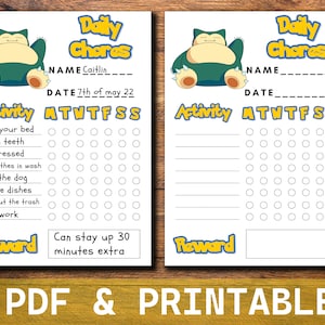 Pokemon Printable Chore Chart Fun Kids' Chores Tracker Instill ...