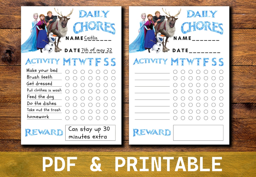 Frozen Chore Chart for Kids | Printable Responsibility List (PDF) - Etsy