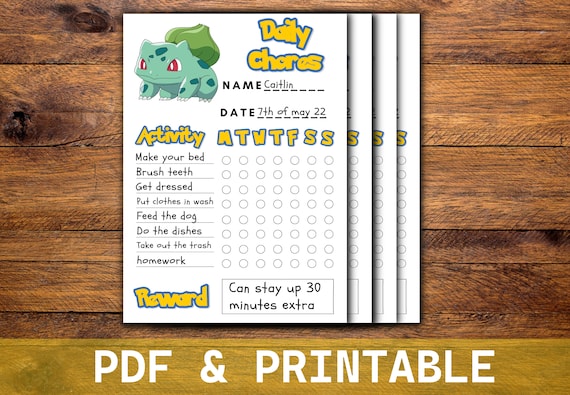 40 Pokemon Chore Chart Pack PDF Responsibility List for Kids - Etsy
