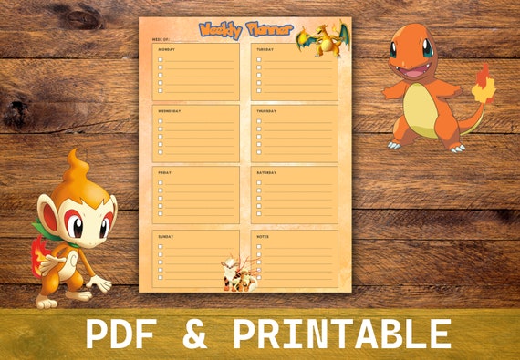 Pokemon Weekly Planner Fire Daily Work Schedule Weekly - Etsy